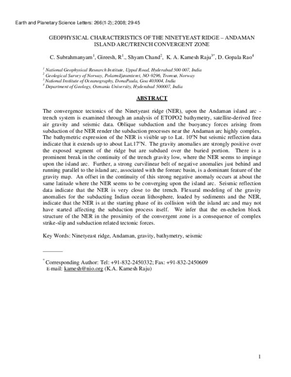 (PDF) Geophysical characteristics of the ninetyeast ridge-Andaman ...