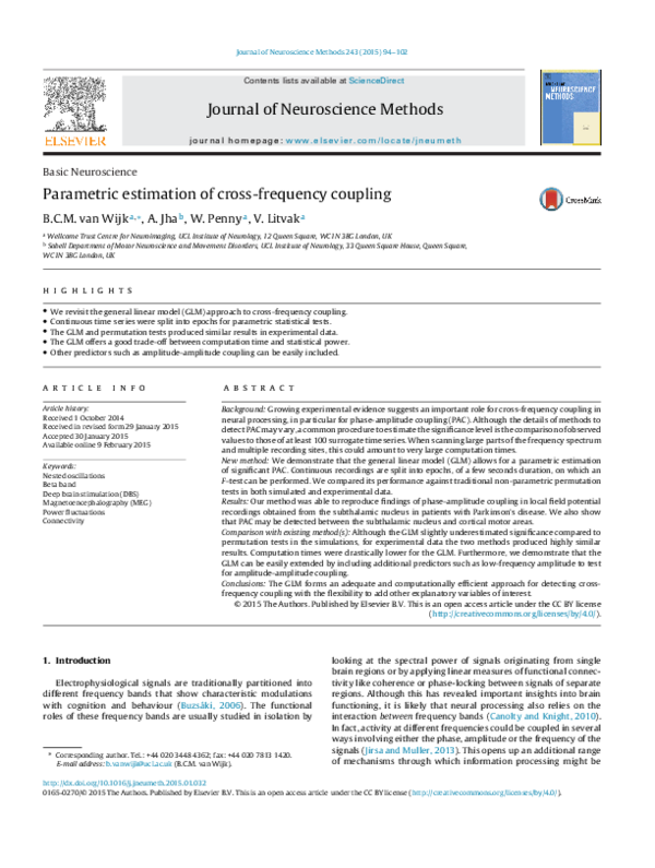 (PDF) Parametric estimation of cross-frequency coupling