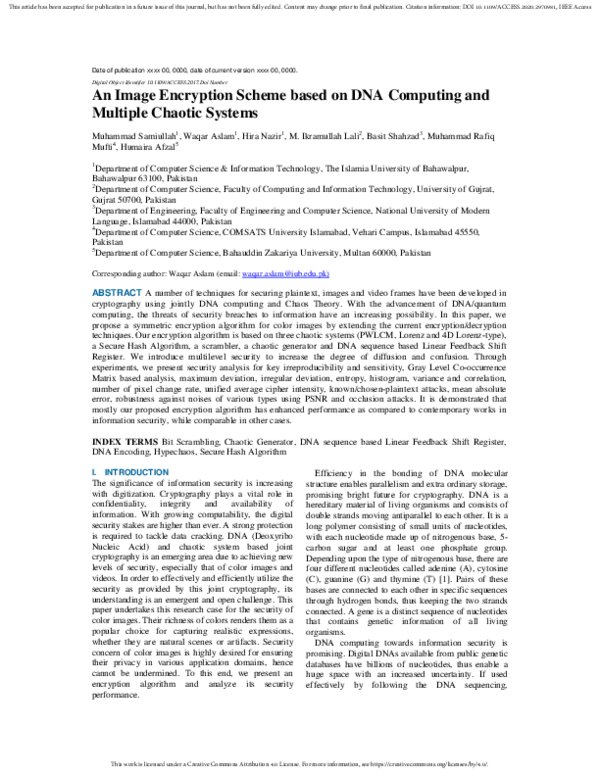 (PDF) An Image Encryption Scheme based on DNA Computing and Multiple ...