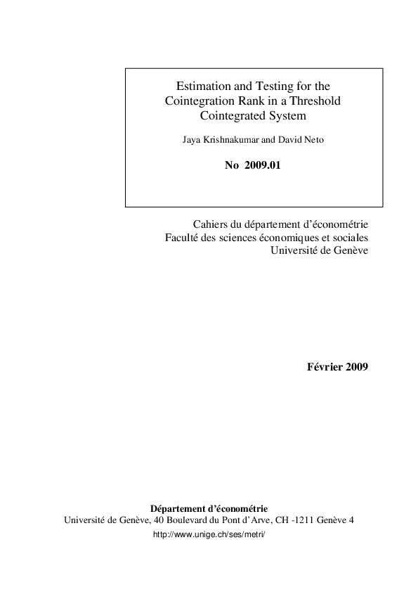(PDF) Estimation and testing for the cointegration rank in a threshold ...