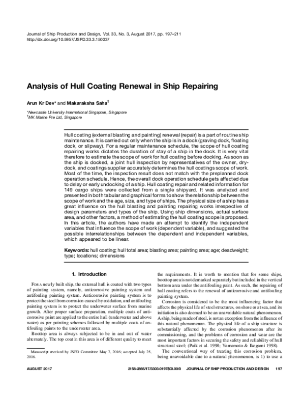 (PDF) Analysis of Hull Coating Renewal in Ship Repairing