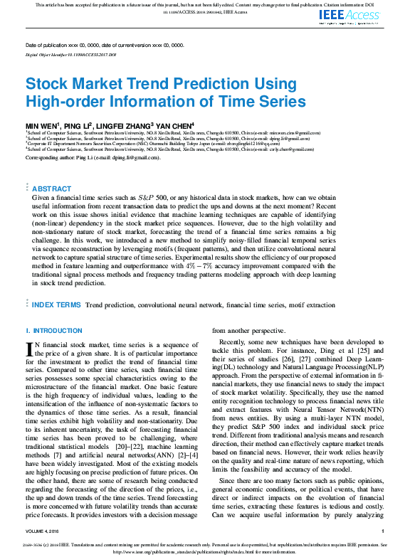 (PDF) Stock Market Trend Prediction Using High-order Information of Time Series