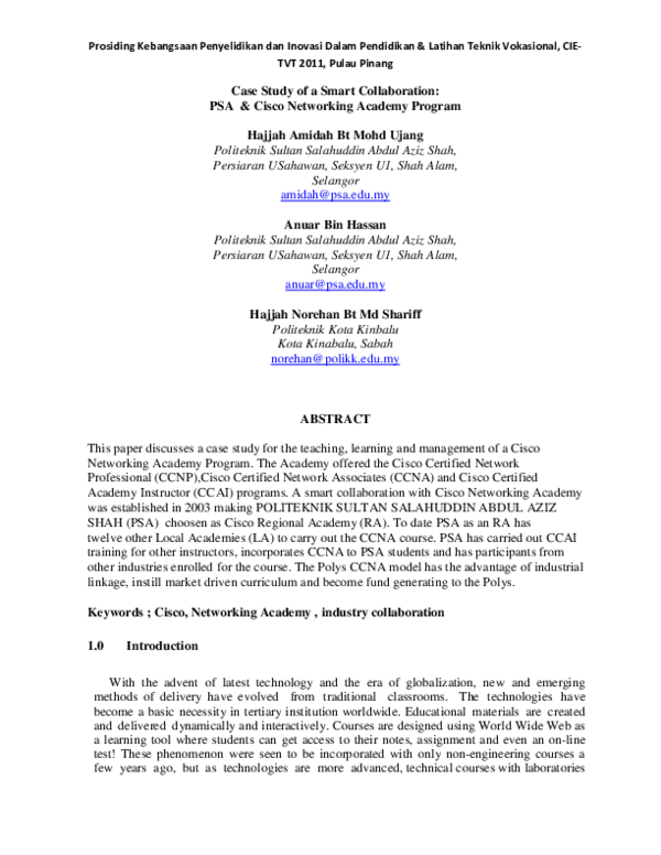 (PDF) Case Study of a Smart Collaboration: PSA & Cisco Networking Academy Program