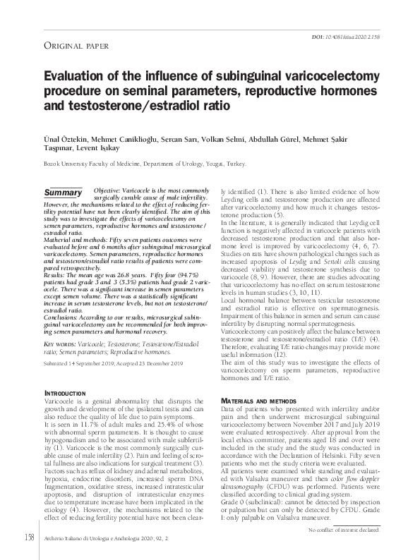 (PDF) Evaluation of the influence of subinguinal varicocelectomy ...