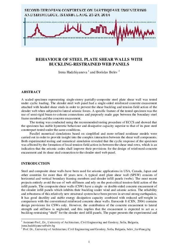 (PDF) Behaviour of Steel Plate Shear Walls with Buckling-Restrained Web ...