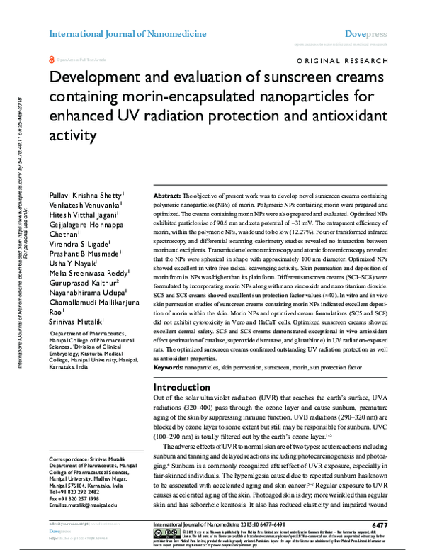 (PDF) Development and evaluation of sunscreen creams containing morin ...
