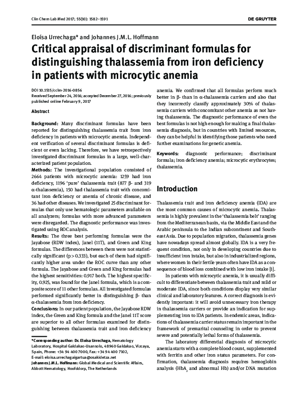 (PDF) Critical appraisal of discriminant formulas for distinguishing ...