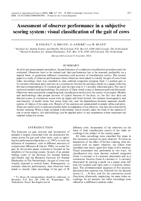 (PDF) Assessment of observer performance in a subjective scoring system: visual classification ...
