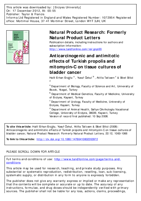 (PDF) Anticarcinogenic and antimitotic effects of Turkish propolis and ...