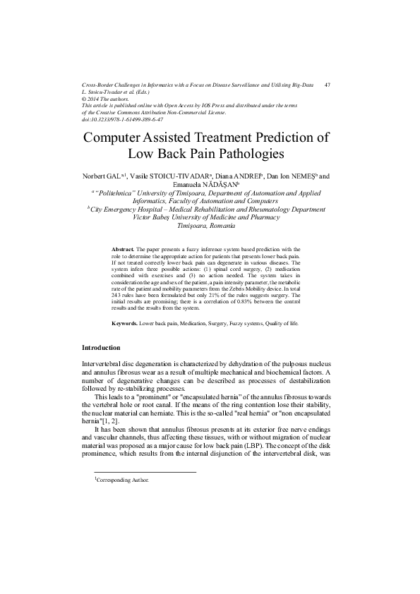 (PDF) Computer assisted treatment prediction of low back pain pathologies