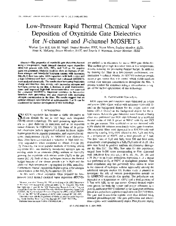 (PDF) Low-pressure rapid thermal chemical vapor deposition of oxynitride gate dielectrics for n ...