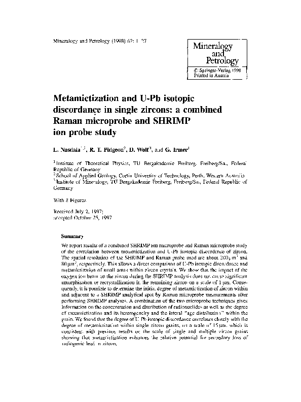 (PDF) Metamictization and U-PB isotopic discordance in single zircons ...