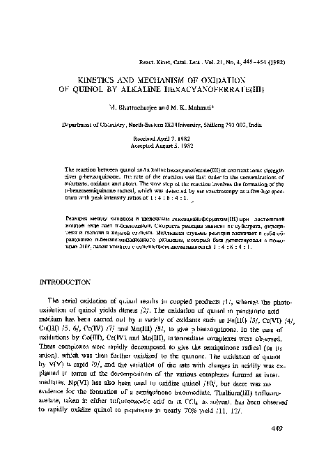 (PDF) Kinetics and mechanism of oxidation of quinol by alkaline ...