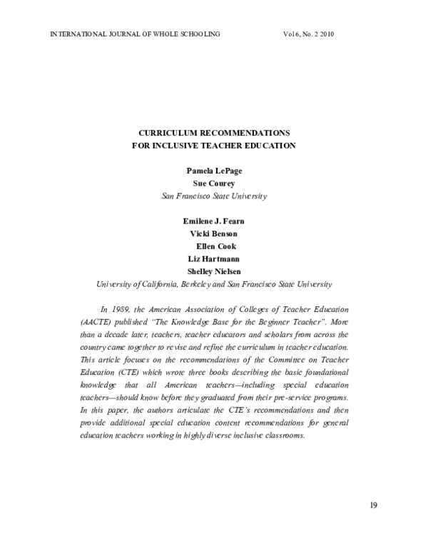(PDF) Curriculum Recommendations for Inclusive Teacher Education