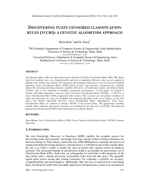 (PDF) Discovering Fuzzy Censored Classification Rules (Fccrs): A Genetic Algorithm Approach