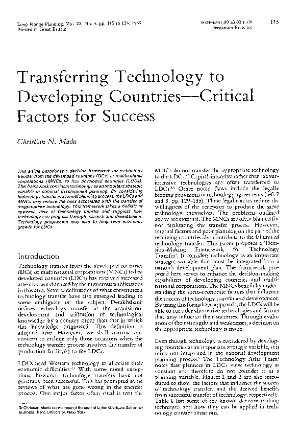(PDF) Transferring technology to developing countries—Critical factors ...