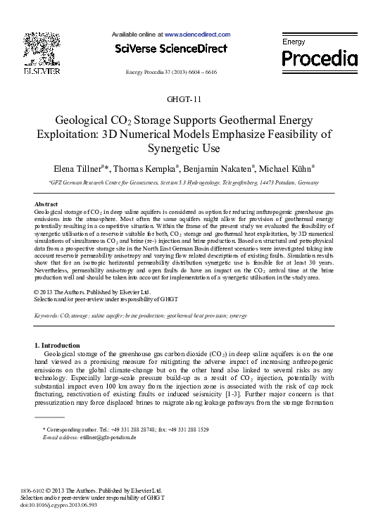 (PDF) Geological CO2 Storage Supports Geothermal Energy Exploitation ...