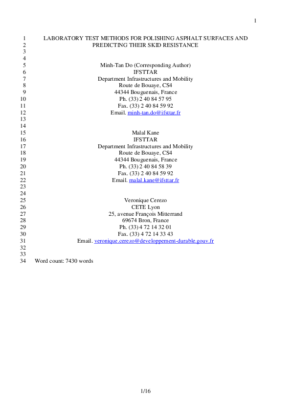 (PDF) Laboratory test methods for polishing asphalt surfaces and ...