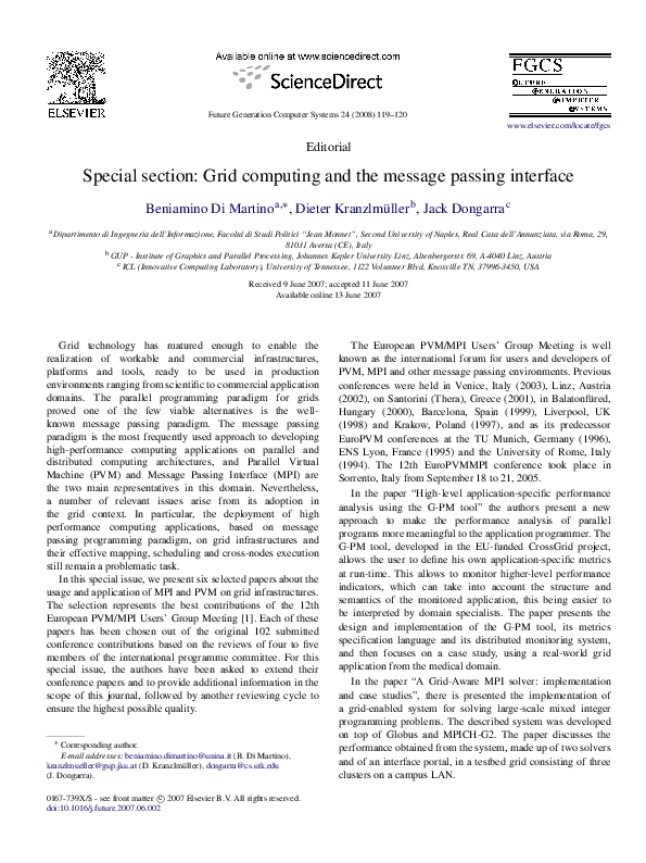 (PDF) Special section: Grid computing and the message passing interface