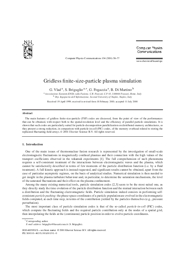 Pdf Gridless Finite Size Particle Plasma Simulation Beniamino Di Martino
