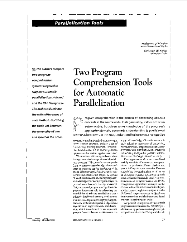 (PDF) Two program comprehension tools for automatic parallelization