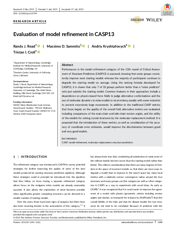 (PDF) Evaluation of model refinement in CASP13