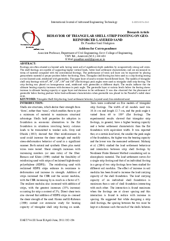 (PDF) Behavior of Triangular Shell Strip Footing on Georeinforced ...