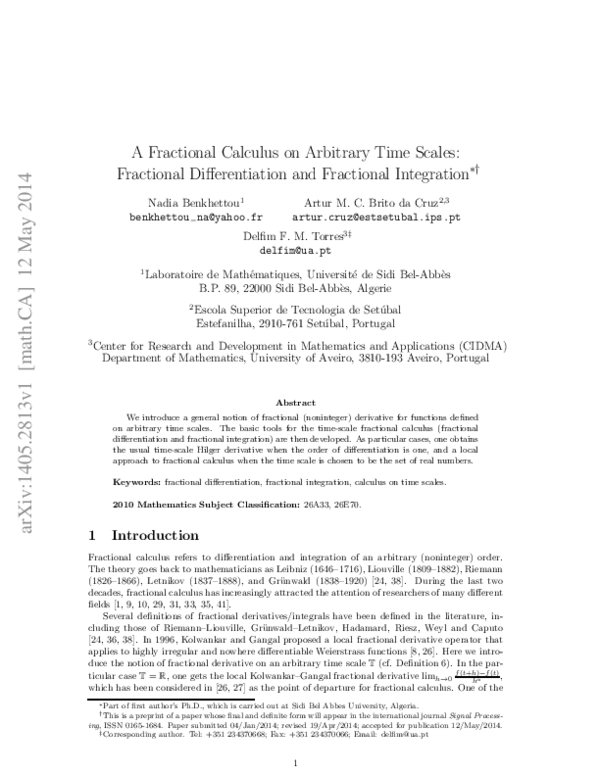 A Fractional Calculus On Arbitrary Time Scales Fractional Differentiation And Fractional