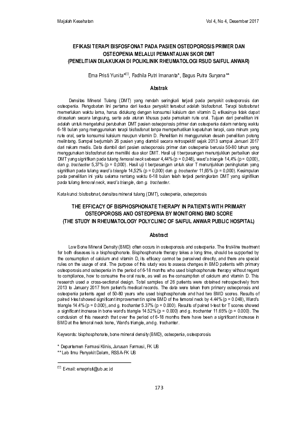 (PDF) Efikasi Terapi Bisfosfonat Pada Pasien Osteoporosis Primer Dan ...