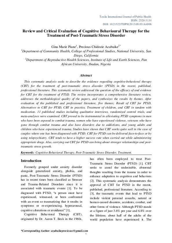 (PDF) Review and Critical Evaluation of Cognitive Behavioural Therapy ... (PDF) Review and Critical Evaluation of Cognitive Behavioural Therapy ...