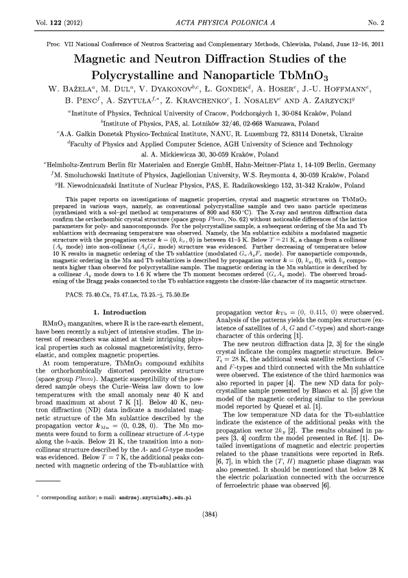 (PDF) Magnetic and Neutron Diffraction Studies of the Polycrystalline ...
