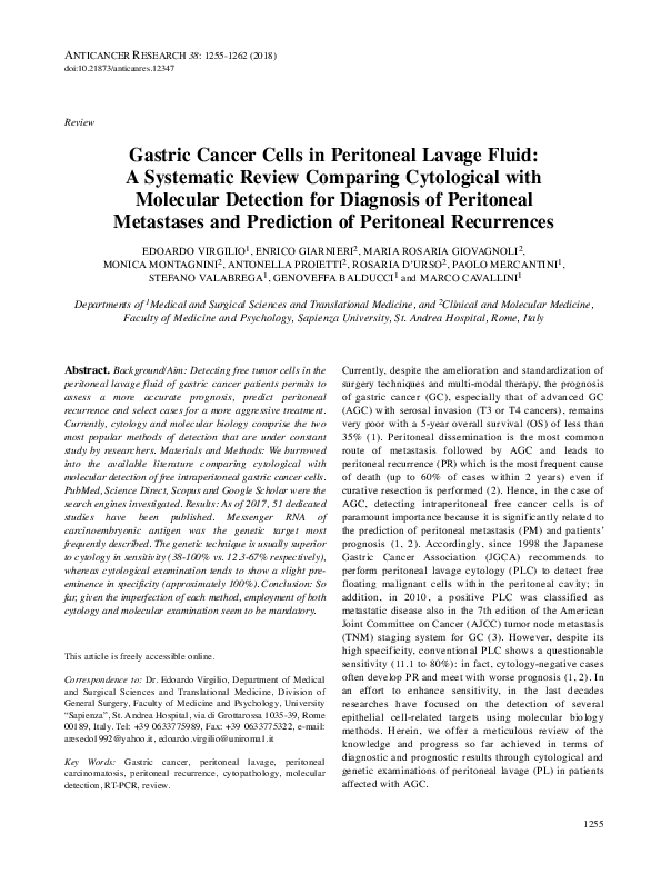 (PDF) Gastric Cancer Cells in Peritoneal Lavage Fluid: A Systematic ...