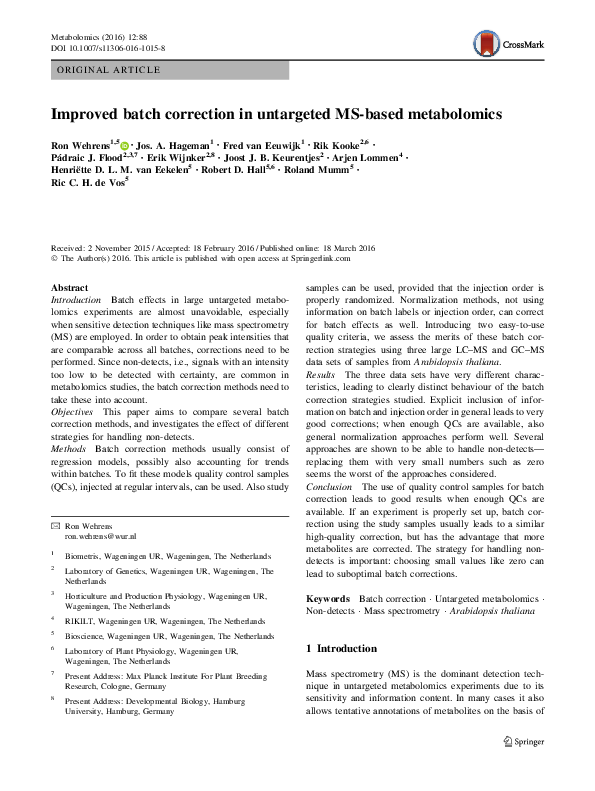 (PDF) Improved batch correction in untargeted MS-based metabolomics