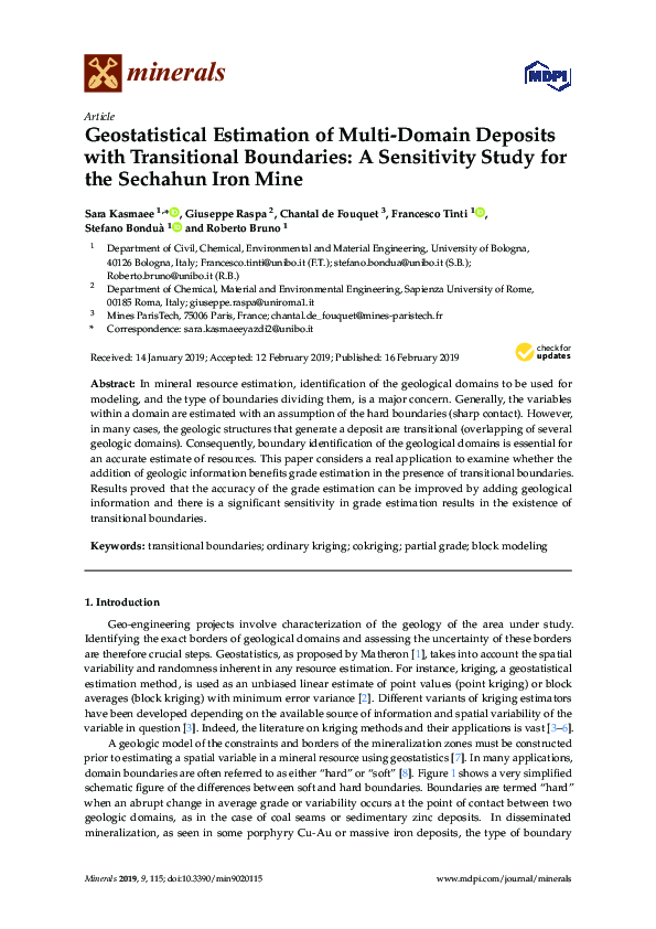 (PDF) Geostatistical Estimation of Multi-Domain Deposits with Transitional Boundaries: A ...