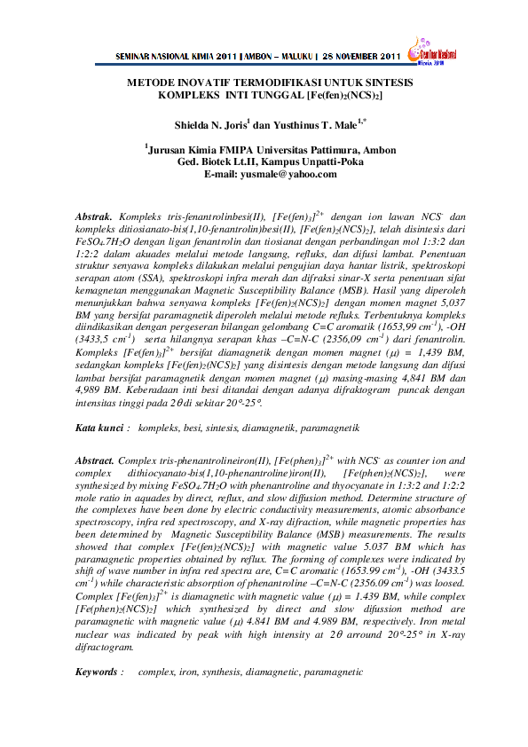 (PDF) METODE INOVATIF TERMODIFIKASI UNTUK SINTESIS KOMPLEKS INTI ...