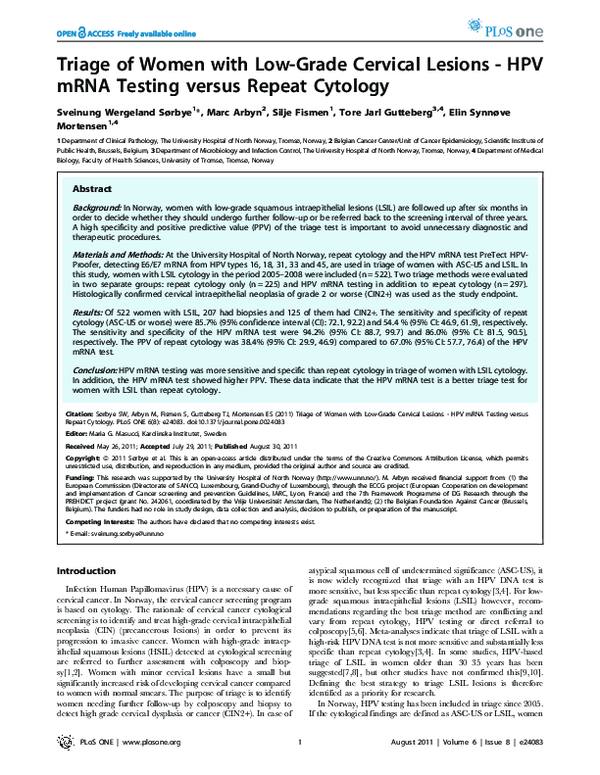 (PDF) Triage of Women with Low-Grade Cervical Lesions - HPV mRNA ...