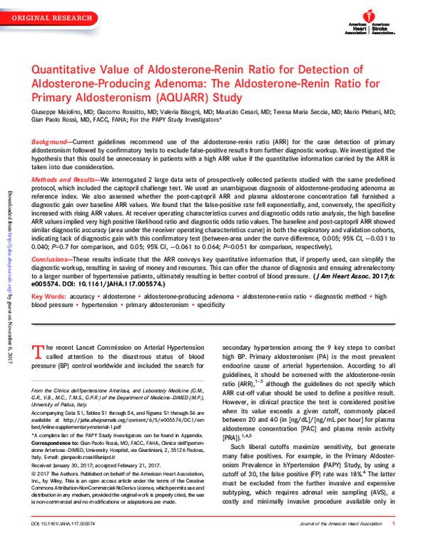 (PDF) Quantitative Value of Aldosterone-Renin Ratio for Detection of Aldosterone-Producing ...