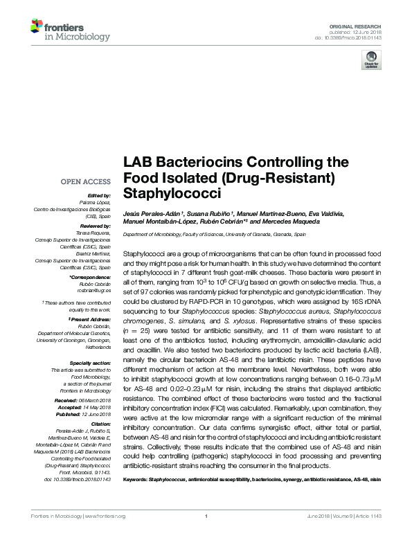 (PDF) LAB Bacteriocins Controlling the Food Isolated (Drug-Resistant) Staphylococci