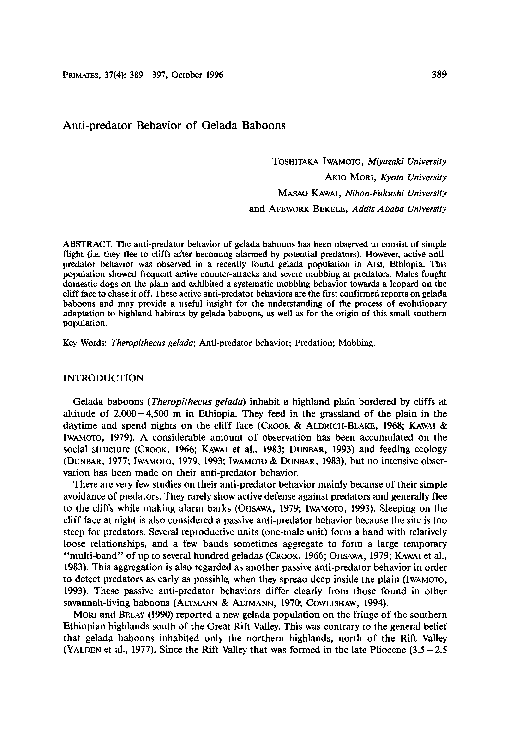 (PDF) Anti-predator behavior of gelada baboons