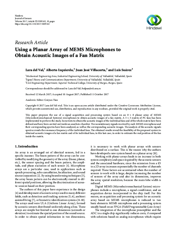 (PDF) Using a Planar Array of MEMS Microphones to Obtain Acoustic ...