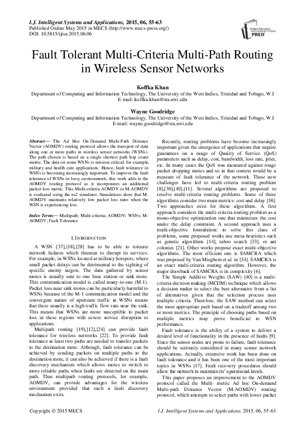(PDF) Fault Tolerant Multi-Criteria Multi-Path Routing in Wireless ...
