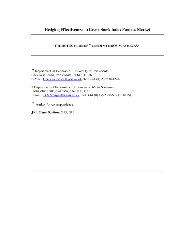 (PDF) Hedging Effectiveness in Greek Stock Index Futures Market