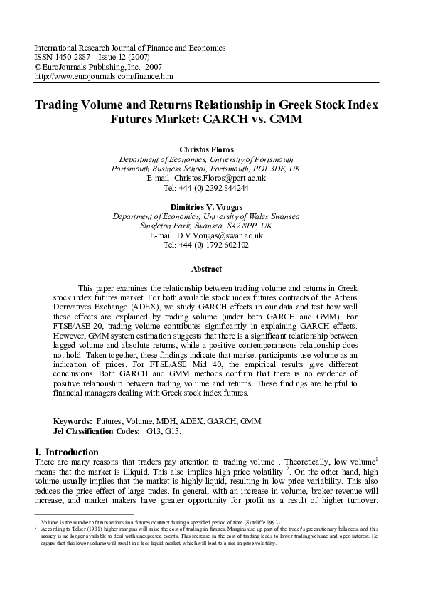 (PDF) Trading Volume and Returns in Greek Stock Index Futures