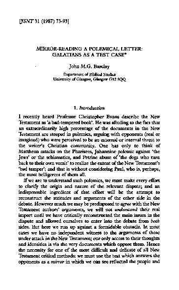 (PDF) Mirror-reading a polemical letter: Galatians as a test case