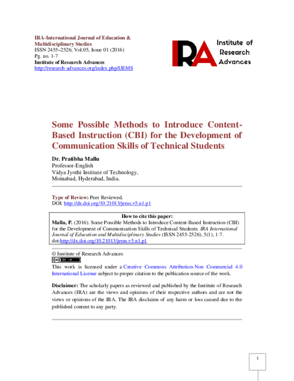 (PDF) Some Possible Methods to Introduce Content-Based Instruction (CBI ...
