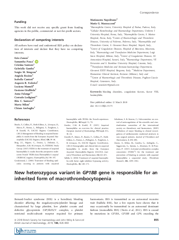(PDF) New heterozygous variant in GP1BB gene is responsible for an ...