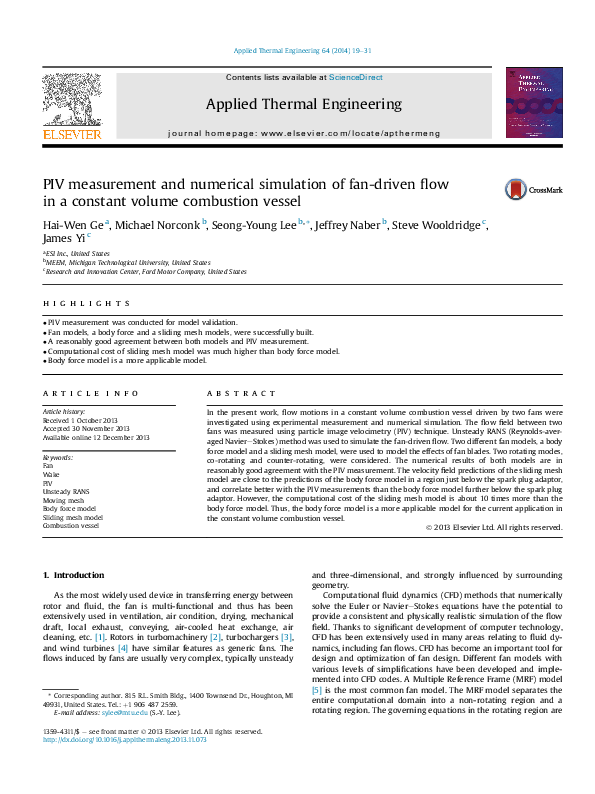 (PDF) PIV measurement and numerical simulation of fan-driven flow in a ...