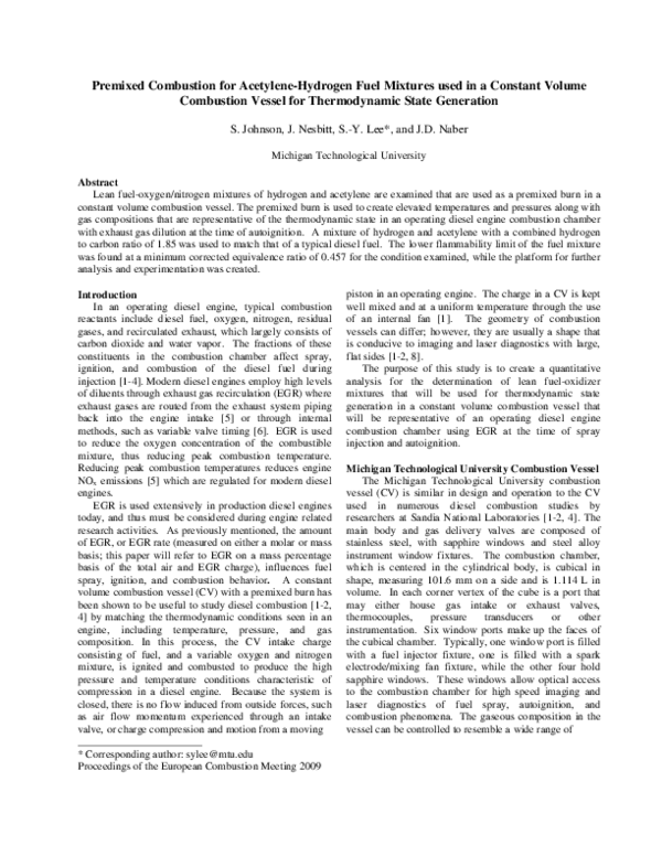 (PDF) Premixed Combustion for Acetylene-Hydrogen Fuel Mixtures used in a Constant Volume ...