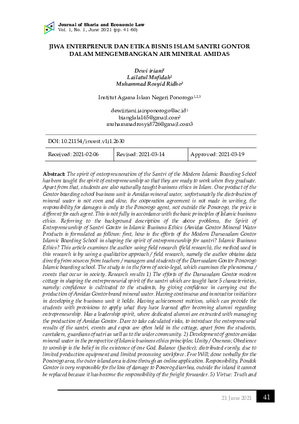 (PDF) Jiwa Enterprenur dan Etika Bisnis Islam Santri Gontor Dalam ...