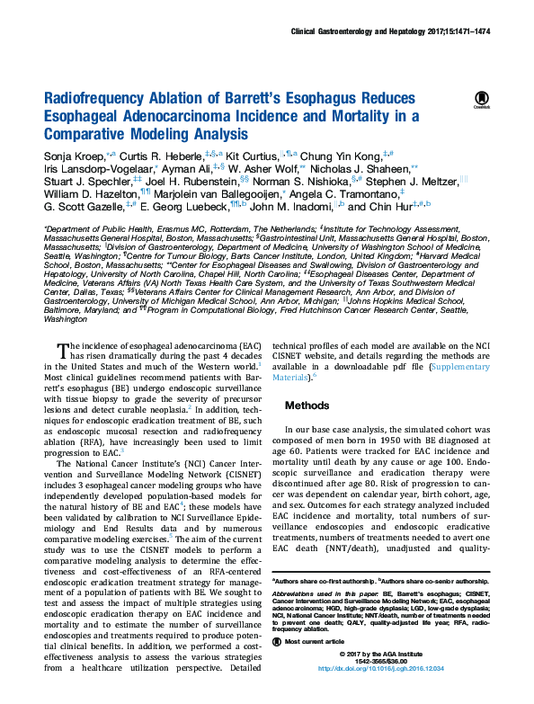 (PDF) Radiofrequency ablation of Barrett’s esophagus: outcomes of 429 ...